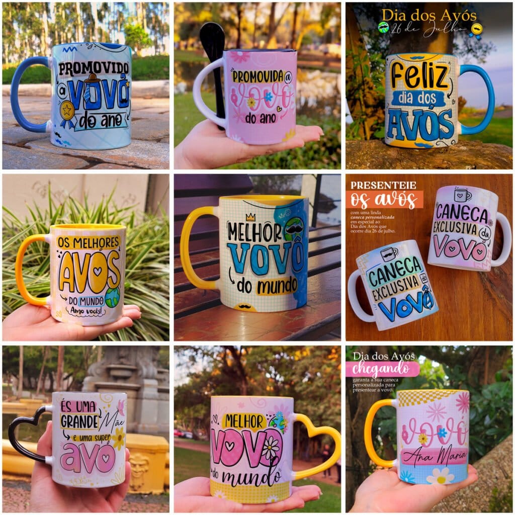 20 Artes Caneca Vovô e Vovó Kit Digital Completo Frases Png - Midas Design
