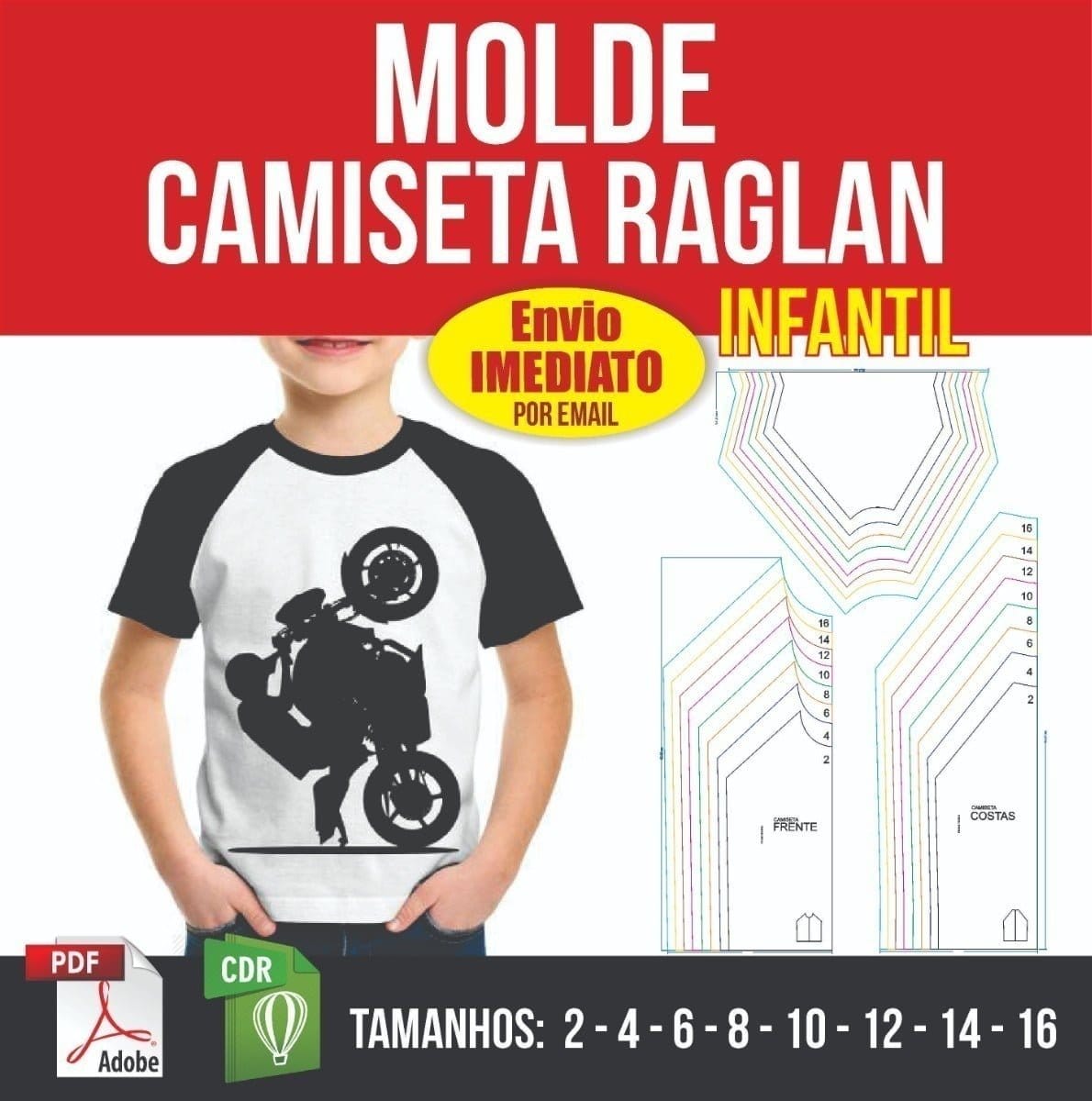 Molde Modelagem Camiseta Infantil Raglan Arquivo Pdf E Corel - Midas Design Molde Modelagem Camiseta Infantil Raglan Arquivo Pdf E Corel - Midas Design