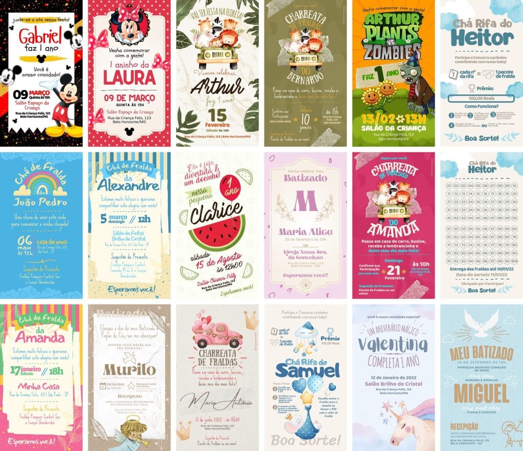 Pack Canva Convites Infantis Templates Editáveis 30 Artes - Midas Design