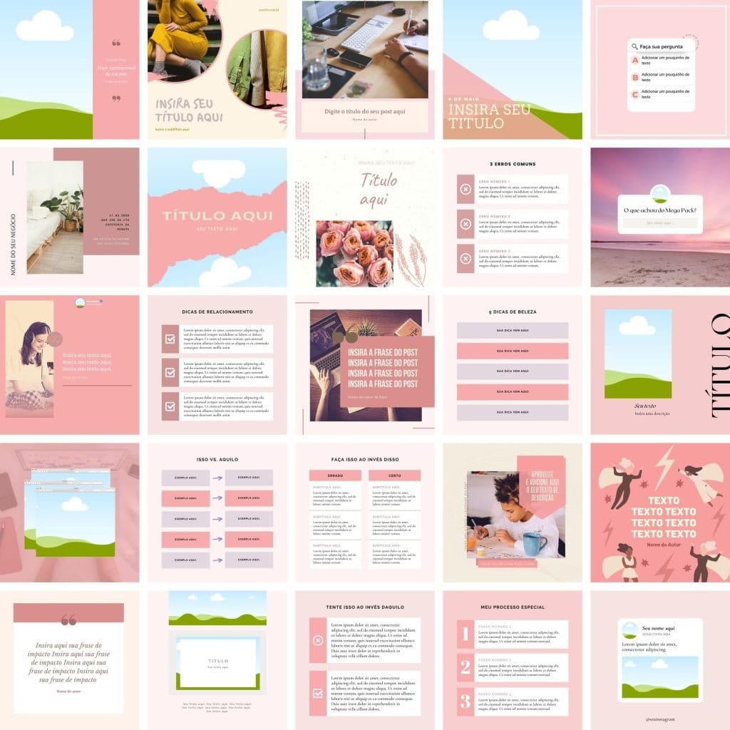 Pack Canva Feed Post Instagram 1.0 Template Canva 100 Artes + Bônus ...